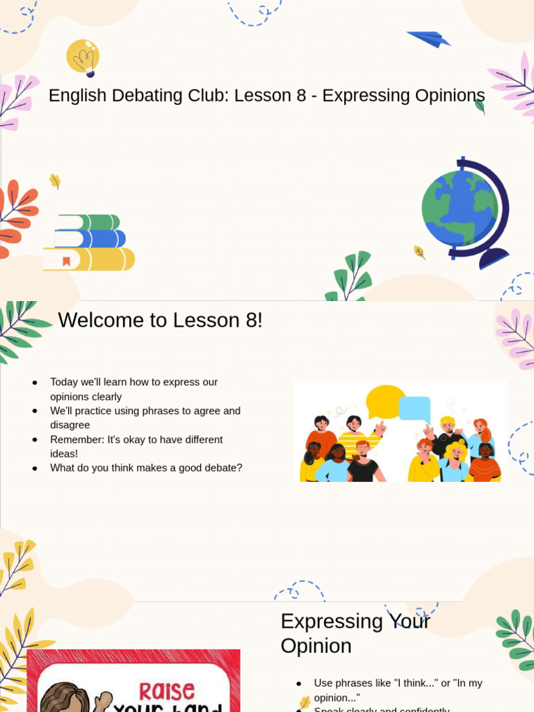 English Debating Club_ Lesson 8 - Expressing Opinions | PDF | Argument ...
