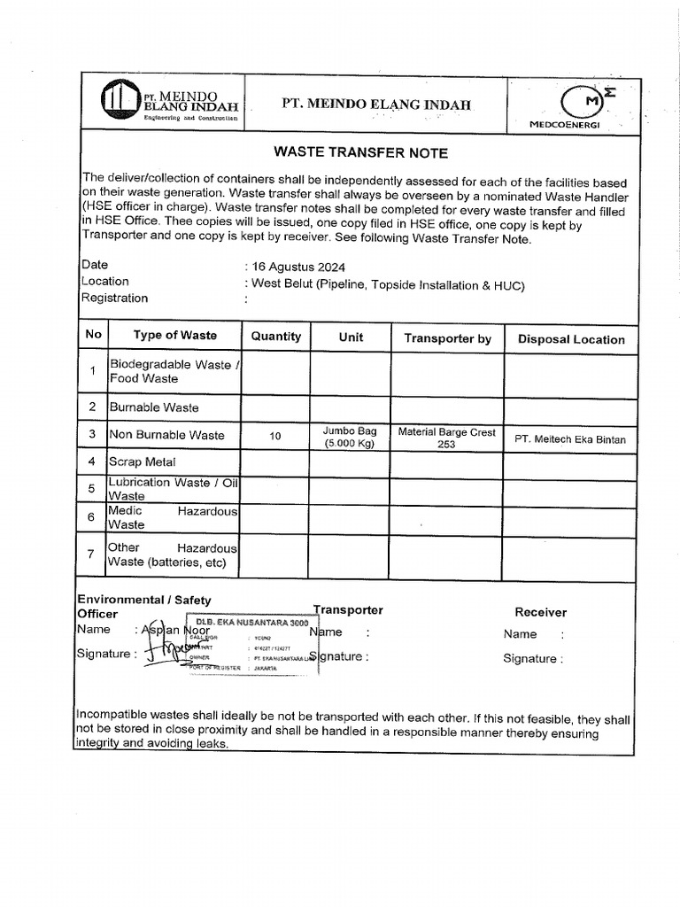 Waste Transfer Note Crest 253 | PDF