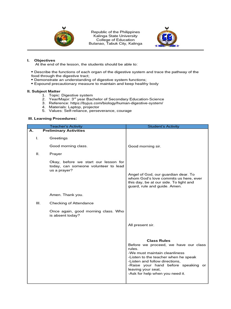 Lesson Plan Digestive System | PDF | Digestion | Gastrointestinal Tract