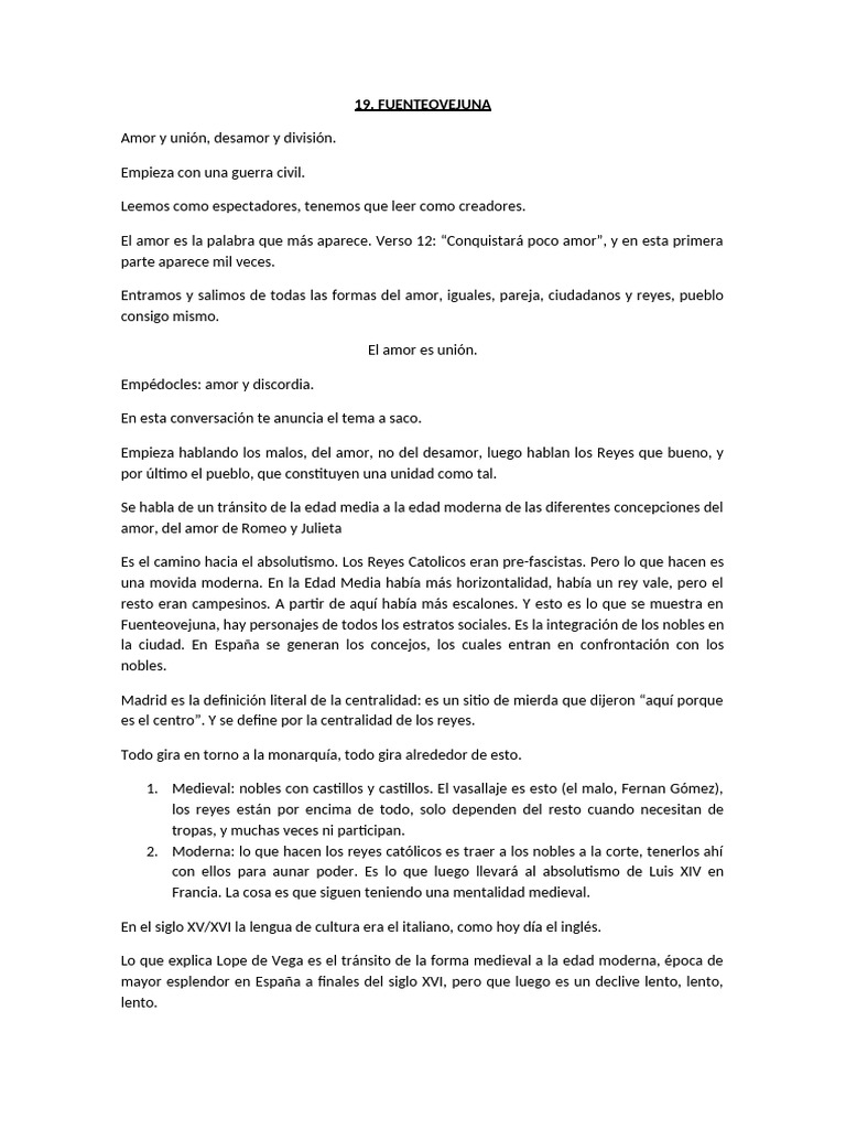 Fuenteovejuna - Lope de Vega | PDF | Amor | Edades medias