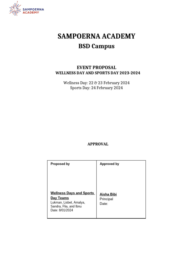 Wellness Days & Sports Day - Event Proposal 2024 SD BSD | PDF | First Aid