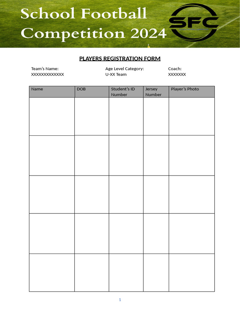Template of Players Registration Form | PDF