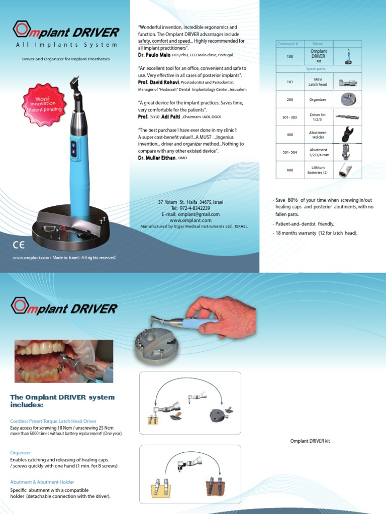 Omplant DRIVER Kit for Implant Prosthetics | PDF | Technology & Engineering