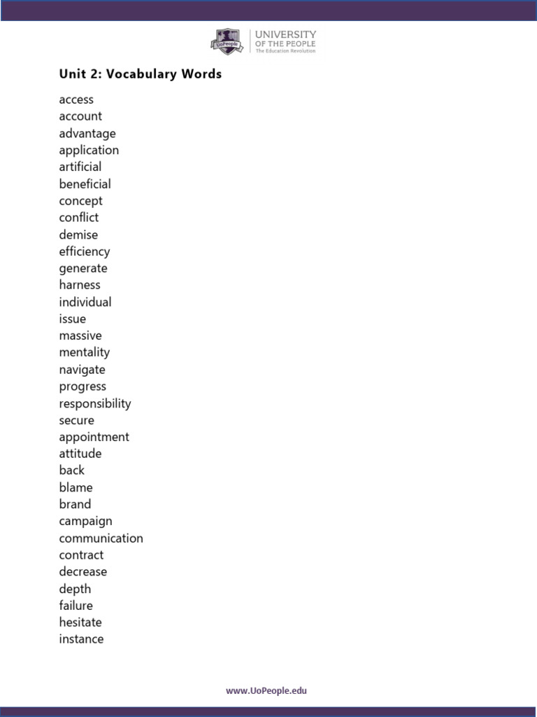 ENGL 0008 U2 Vocabulary Words | PDF