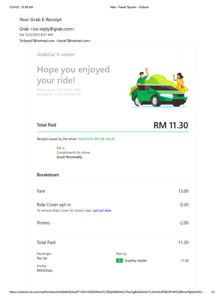 Grab E - Receipt Pacific Sutera To KKIA | PDF | Transport | Vehicles ...
