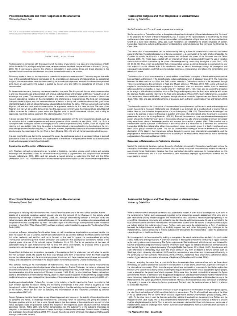 Postcolonial Responses to Metanarratives | PDF | Postcolonialism ...