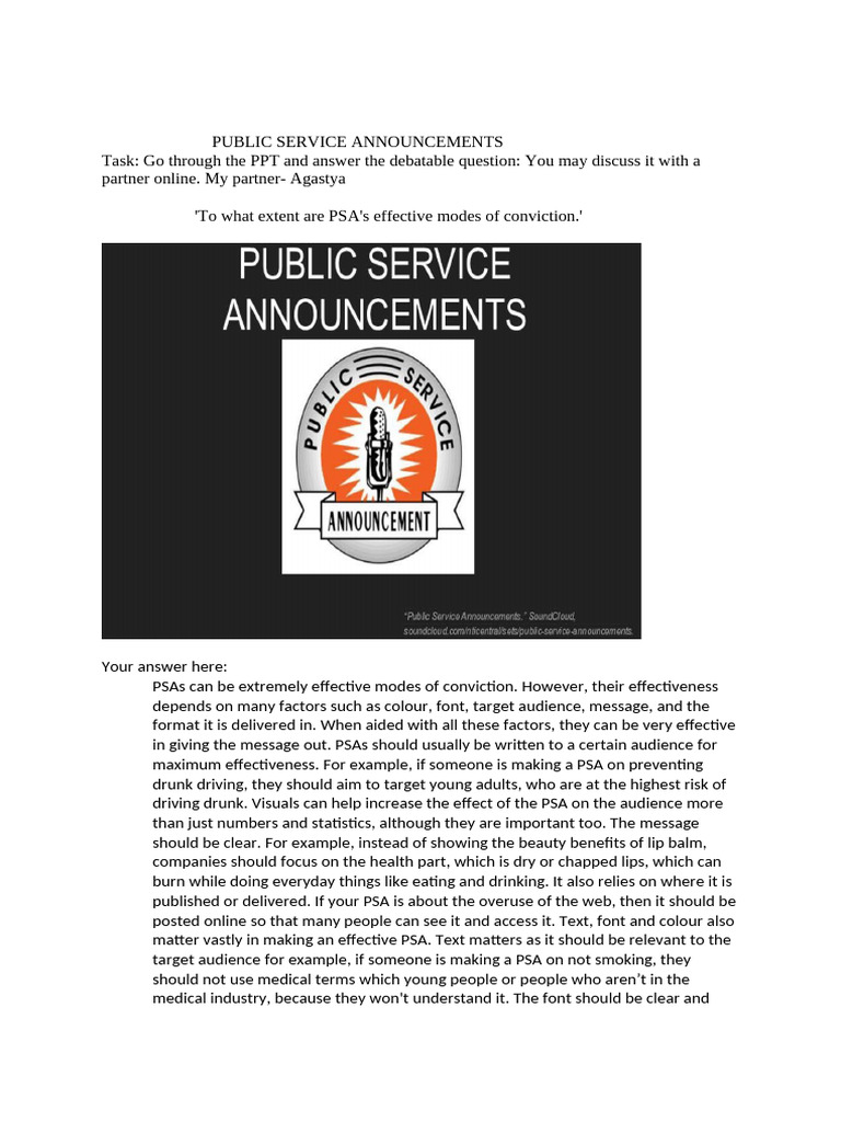 Worksheet Om Public Service Announcements | PDF