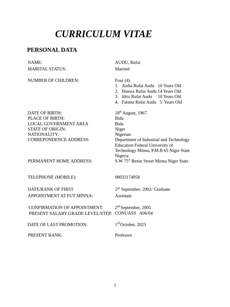 Rufai Audu's Academic CV and Experience | PDF | Vocational Education | Postgraduate Education