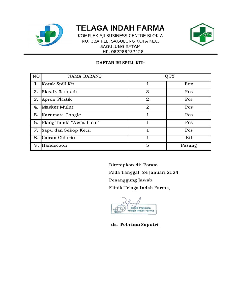 Daftar Isi Spill Kit | PDF