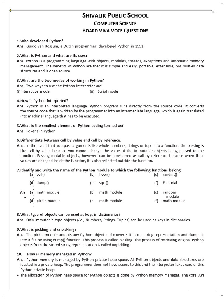 Viva Voce Pdf Parameter Computer Programming World Wide Web