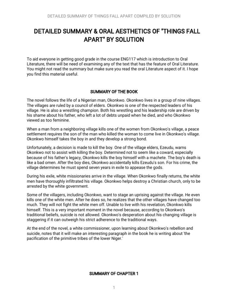 Detailed Summary of Things Fall Apart by Solution Wps Office3 | PDF