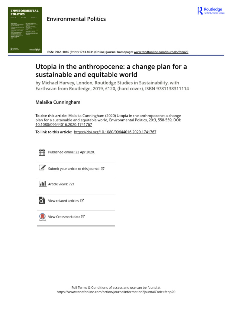 Utopia in The Anthropocene A Change Plan For A Sustainable and ...