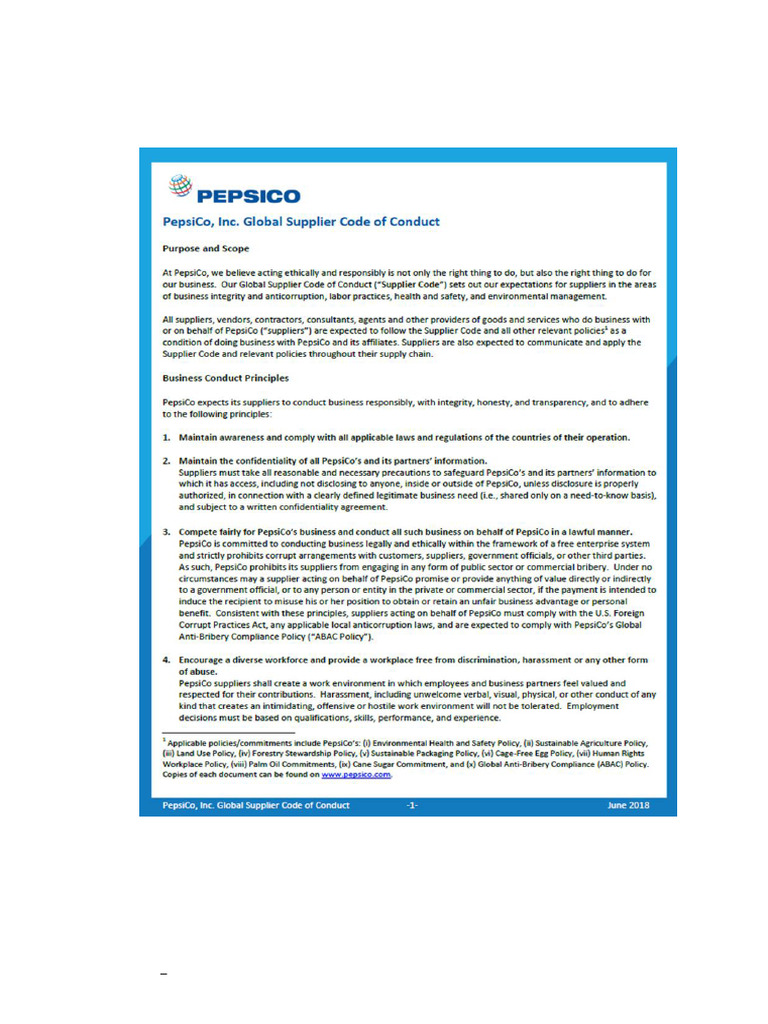 PepsiCo Supplier Code of Conduct and Pioneer Terms and Conditions of ...