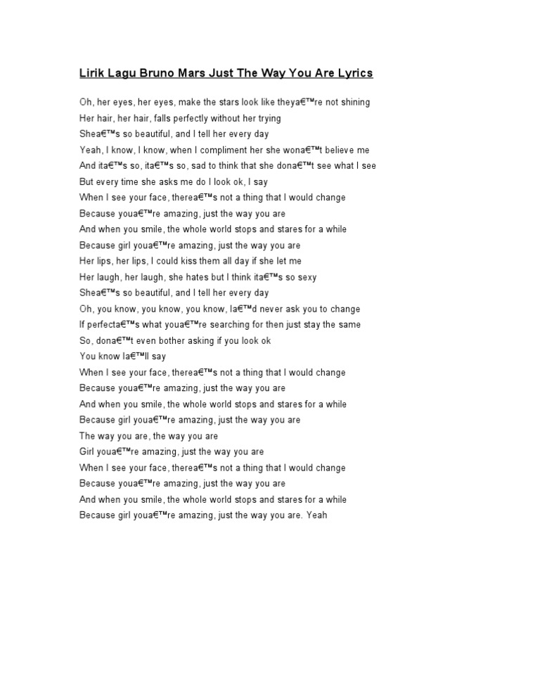 Bruno Mars Just The Way You Are Lyrics