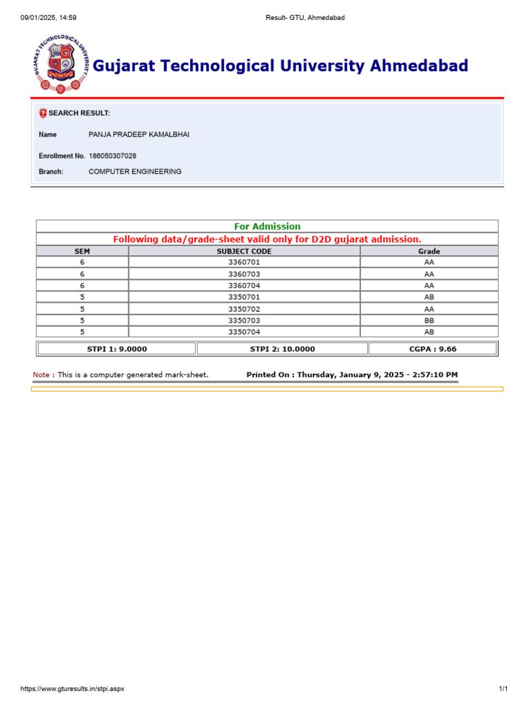 Gujarat Technological University Ahmedabad: Following Data/grade-Sheet ...