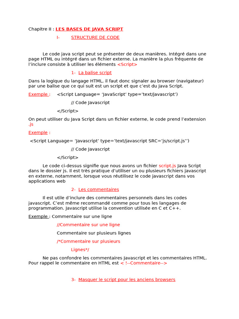 Chapitre-2 Les Bases de Java Script | PDF | JavaScript | Variable (informatique)