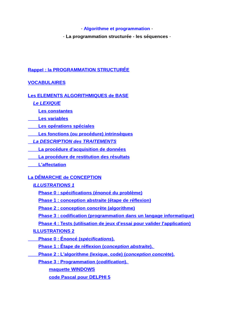 Algorithme et programmation - structure | PDF | Programmation informatique | Programme informatique