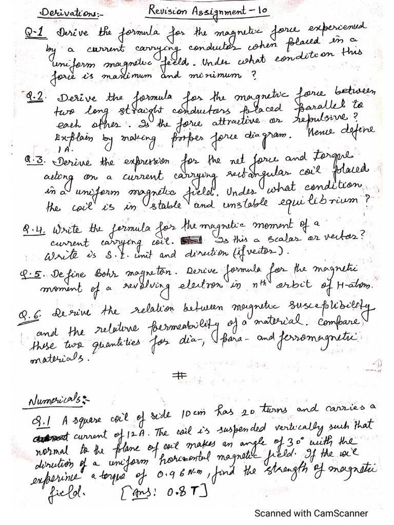 REVISION ASSIGNMENT for physics | PDF