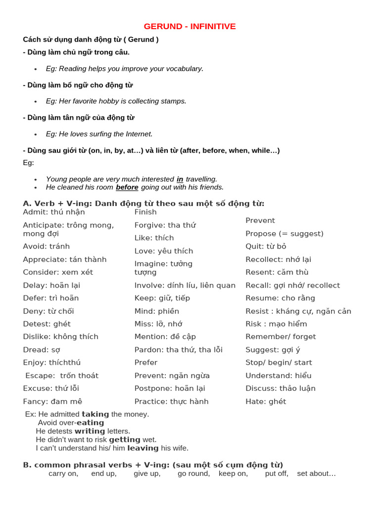 Gerund Infinitive | PDF