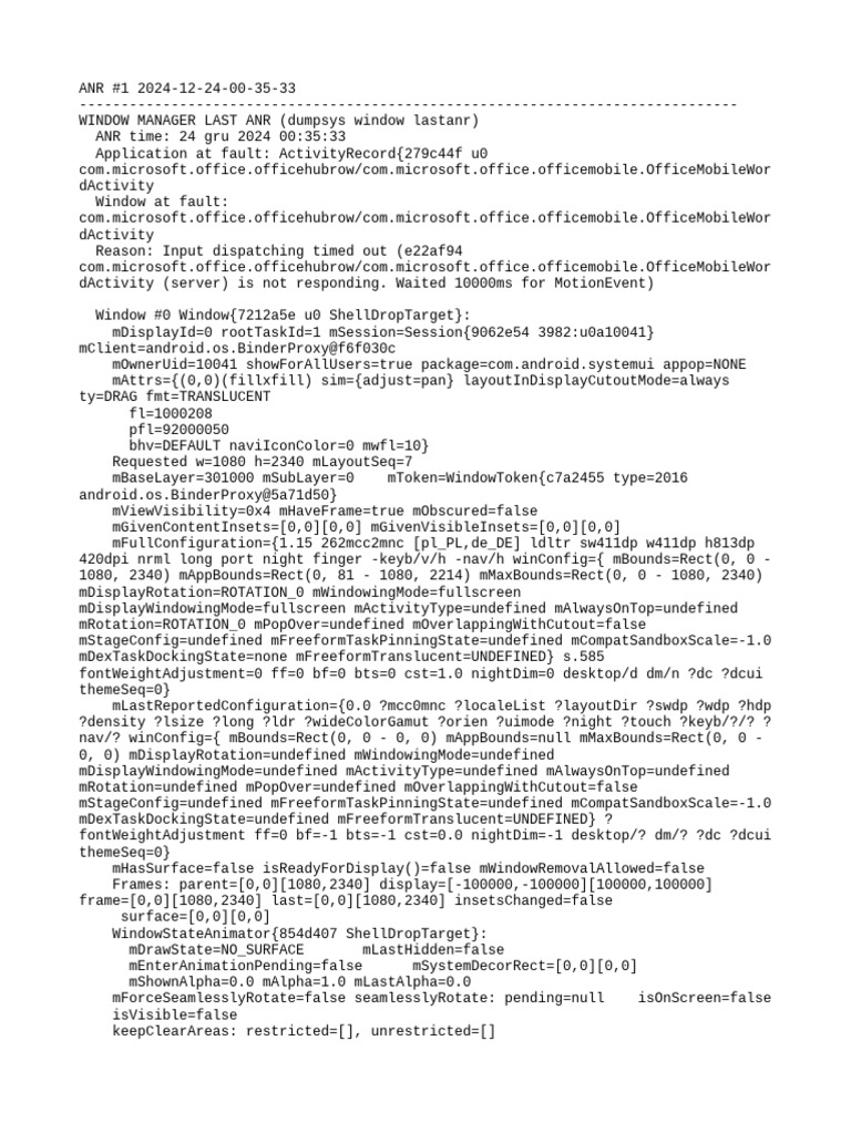 Dumpsys ANR WindowManager | PDF | Computer Architecture | Graphical User Interfaces