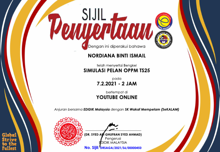 Simulasi Pelan Oppm TS25 - Nordiana Binti Ismail | PDF