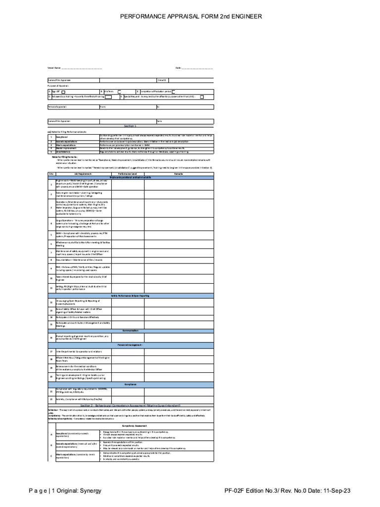 PF-02F 2nd Engineer - Appraisal Form | PDF