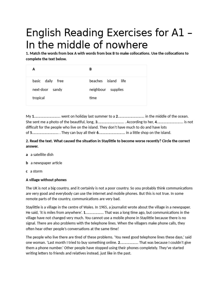 English Reading Exercises | PDF | Telephone