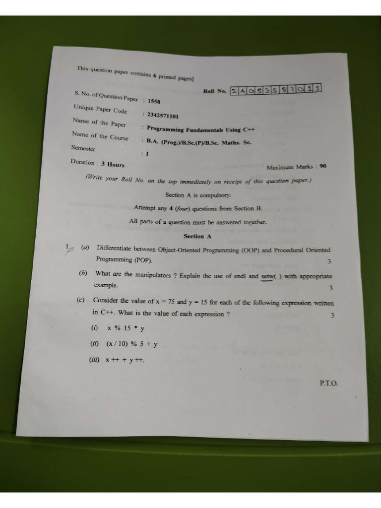 CPP QP Sem1 | PDF