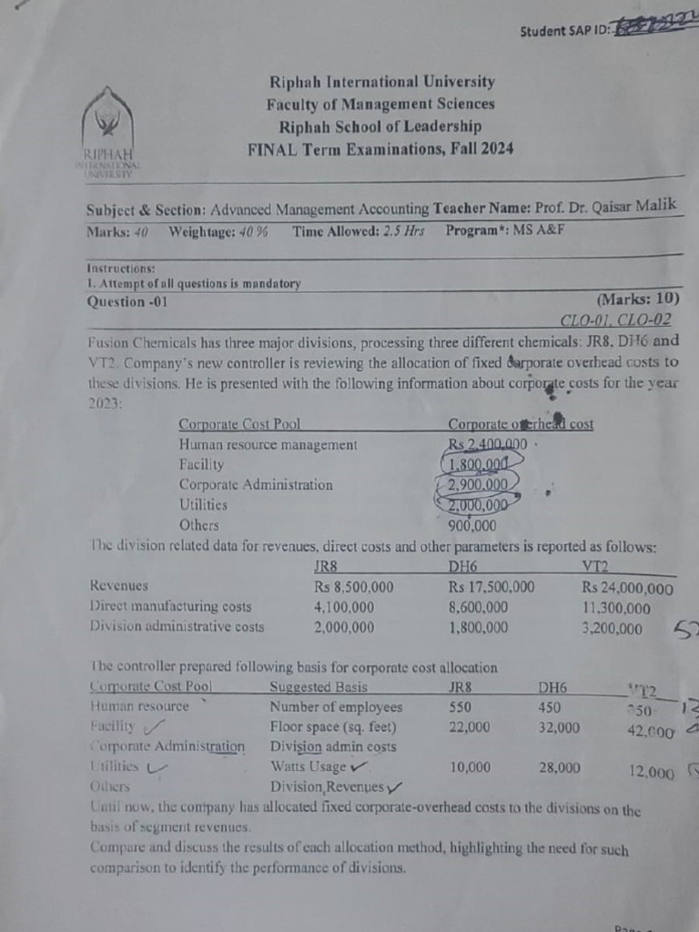AMA Final Exam Paper Fall 2024 RSL | PDF