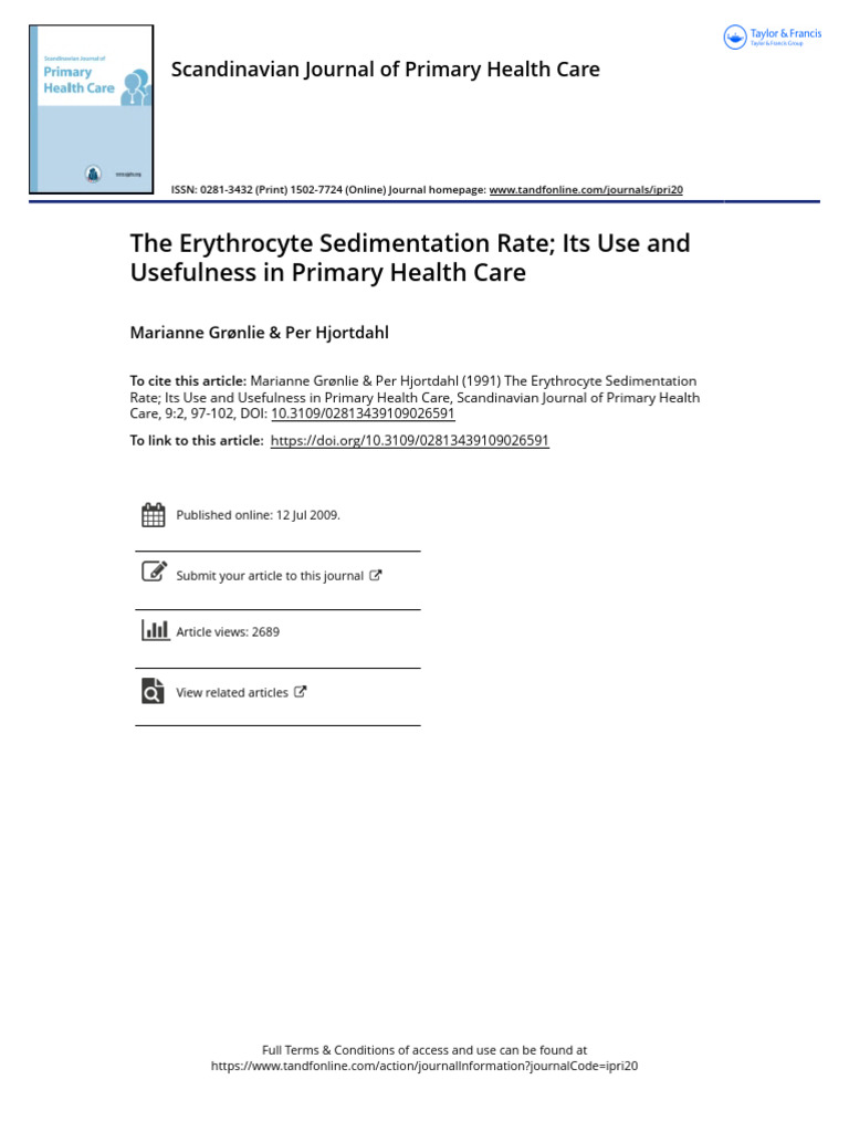 Erythrocyte Sedimentation Rate in Primary Care | PDF | Medical ...