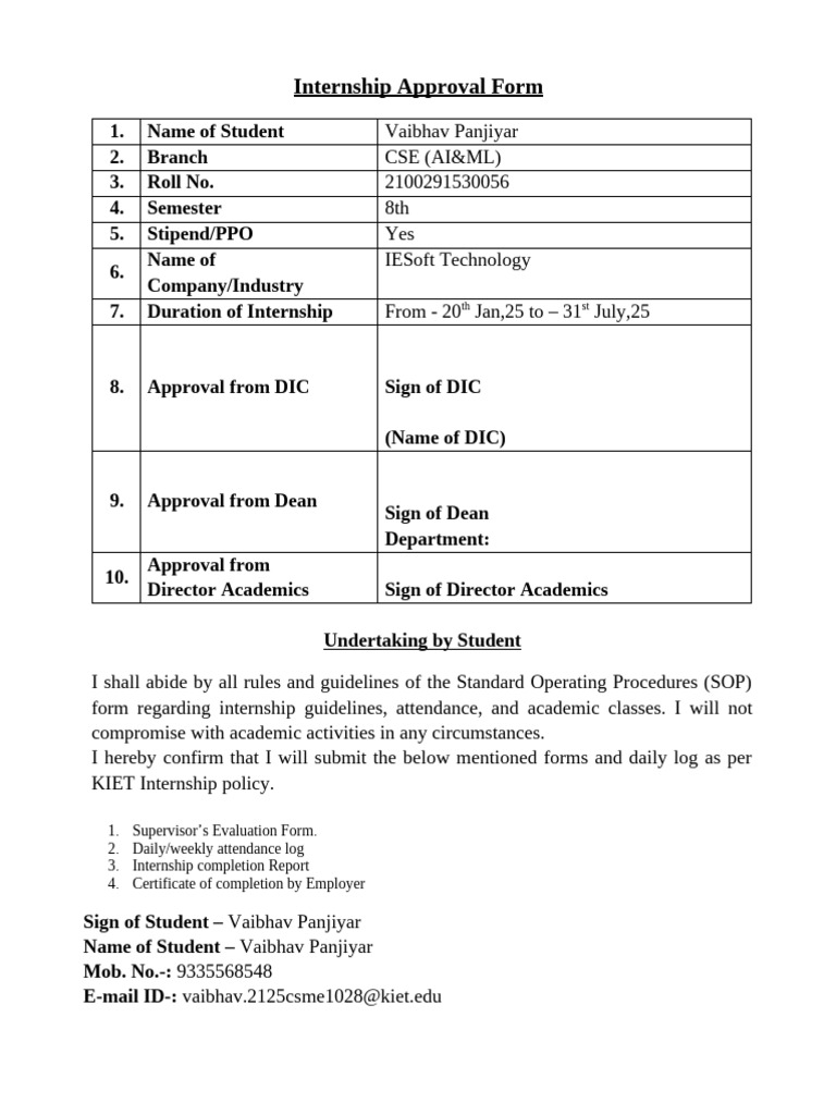 Internship Approval Form | PDF