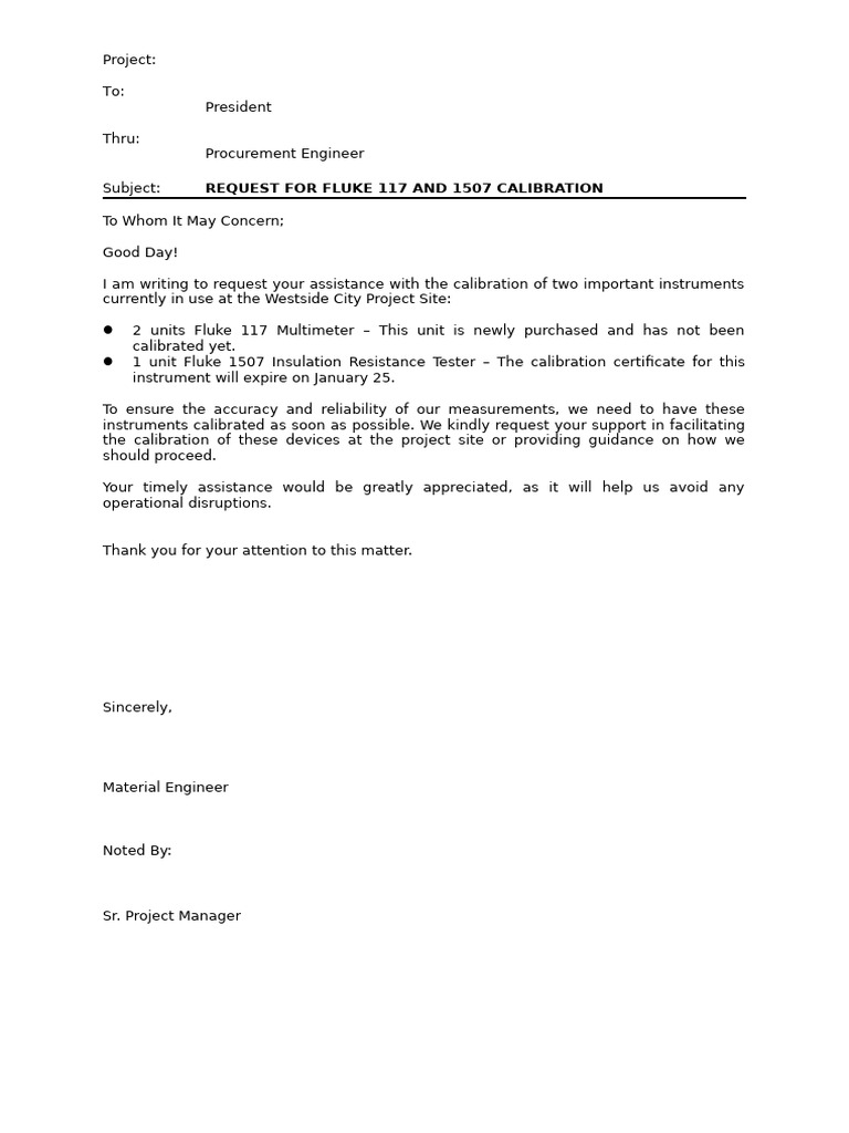 Request For Calibration of Fluke 117 and 1507 | PDF