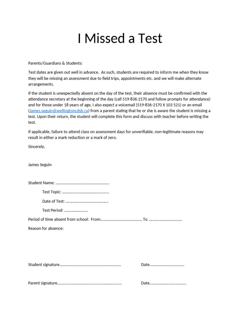 Test Absence Notification Guidelines | PDF