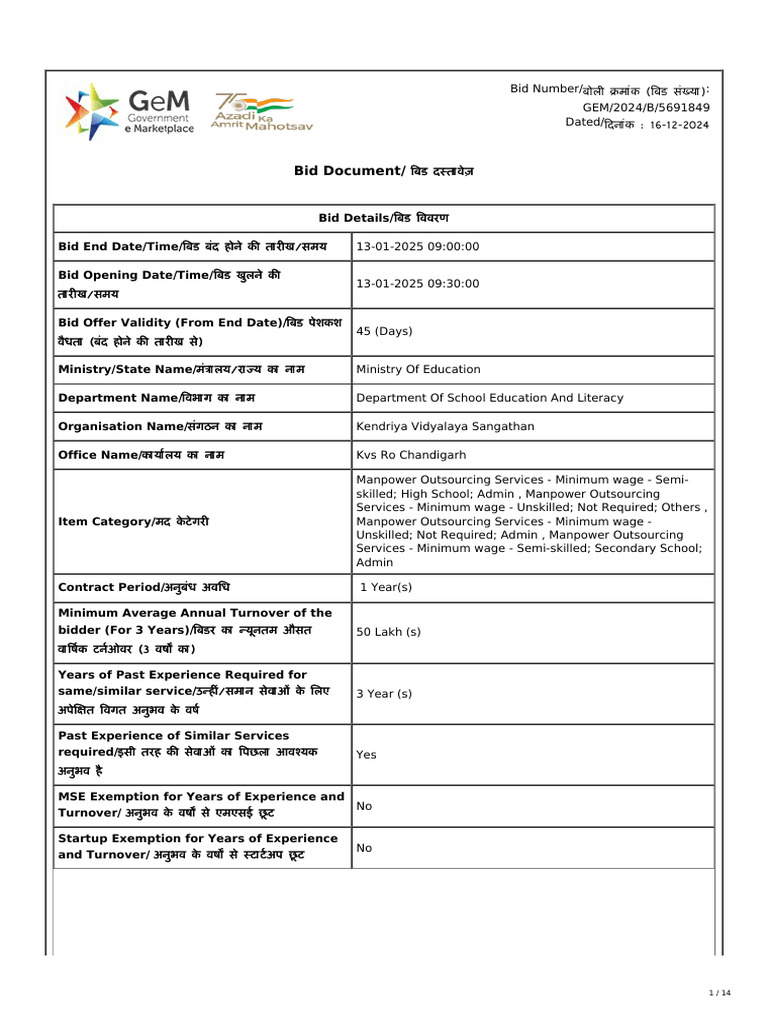 Manpower Outsourcing Bid Details 2025 | PDF | Procurement | Business