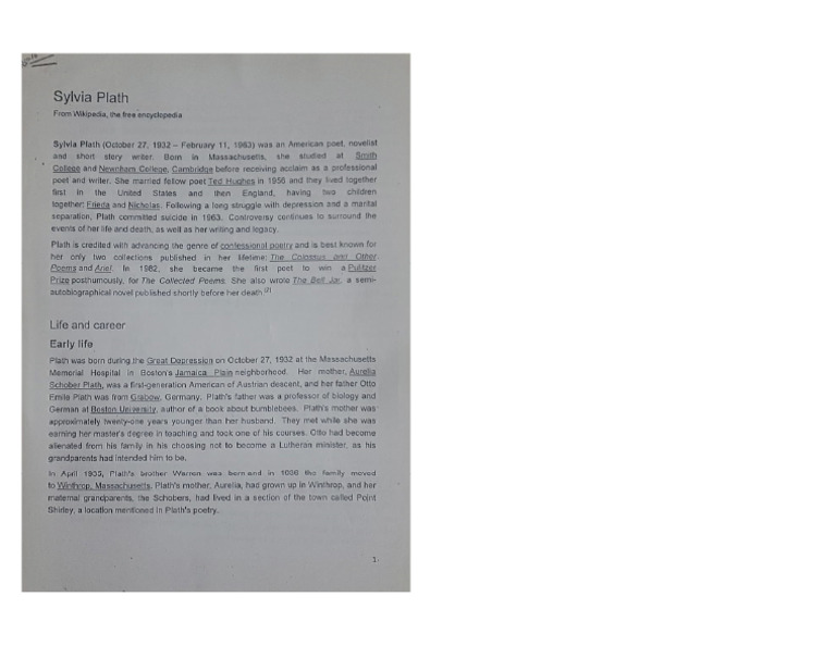 Sylvia Plath Wikipedia Page 1 | PDF