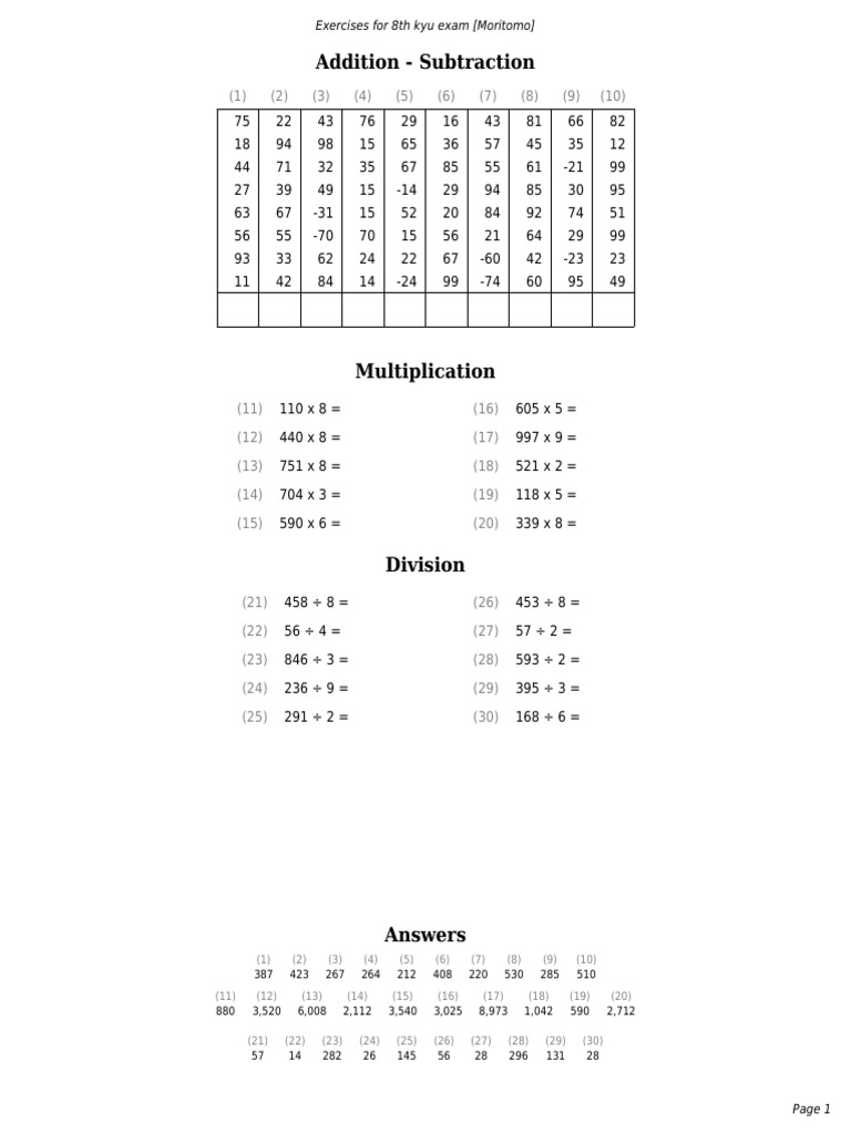 Soroban Exercises, beginner, int, adv | PDF