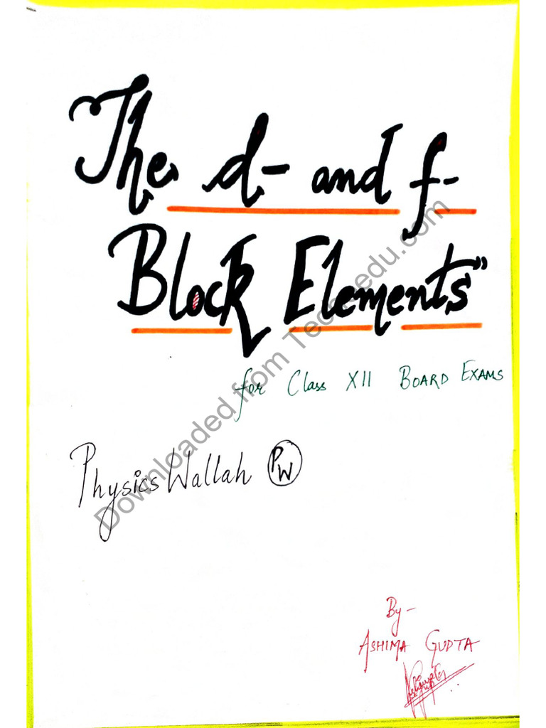 Chapter 8 D and F Block Elements | PDF