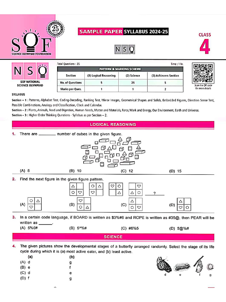 Sof Class 4 Sample Papers | PDF