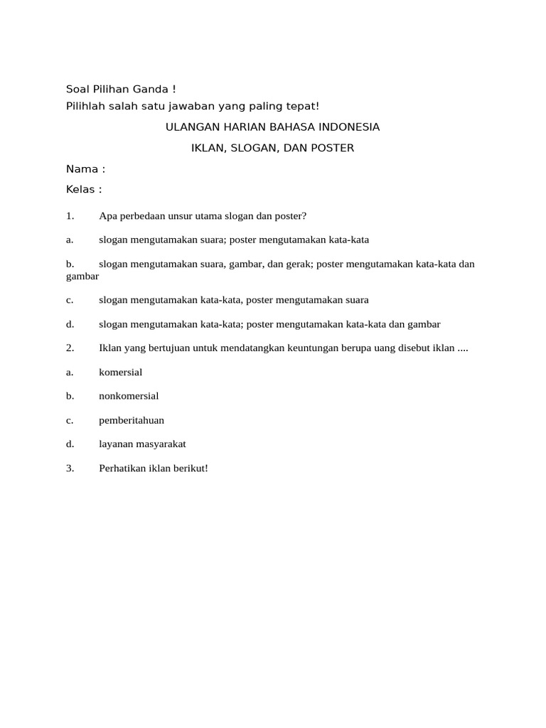 Ulangan Harian 2 Iklan, Slogan, Poster | PDF
