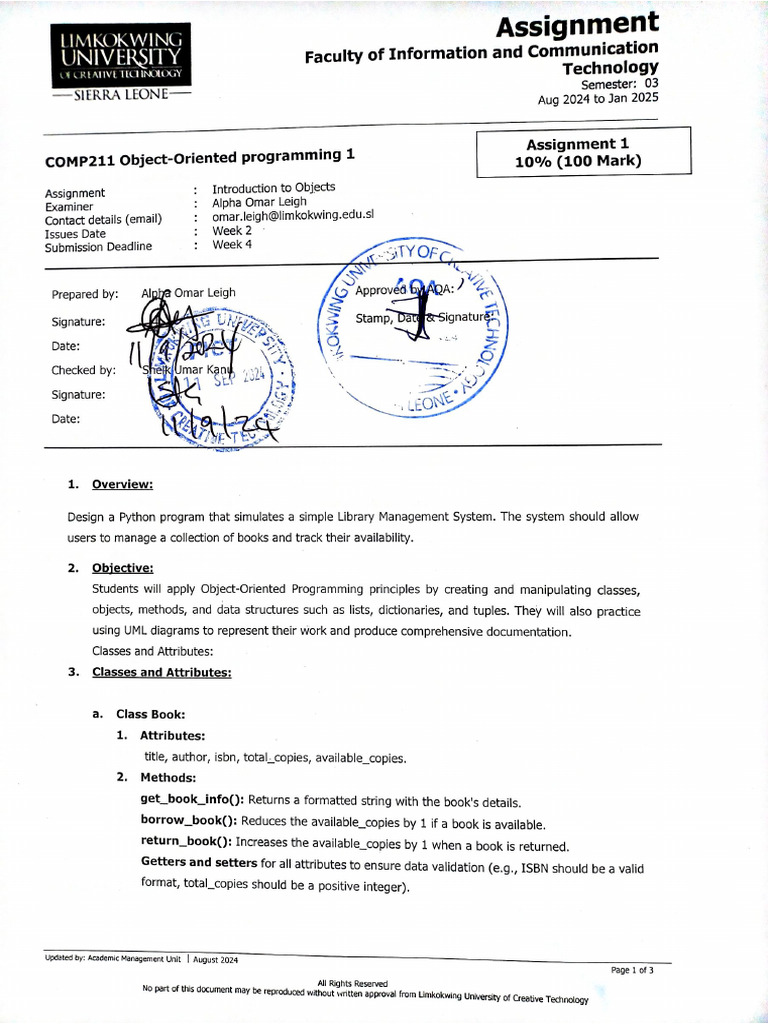 OOP 1 Assignment 1 | PDF