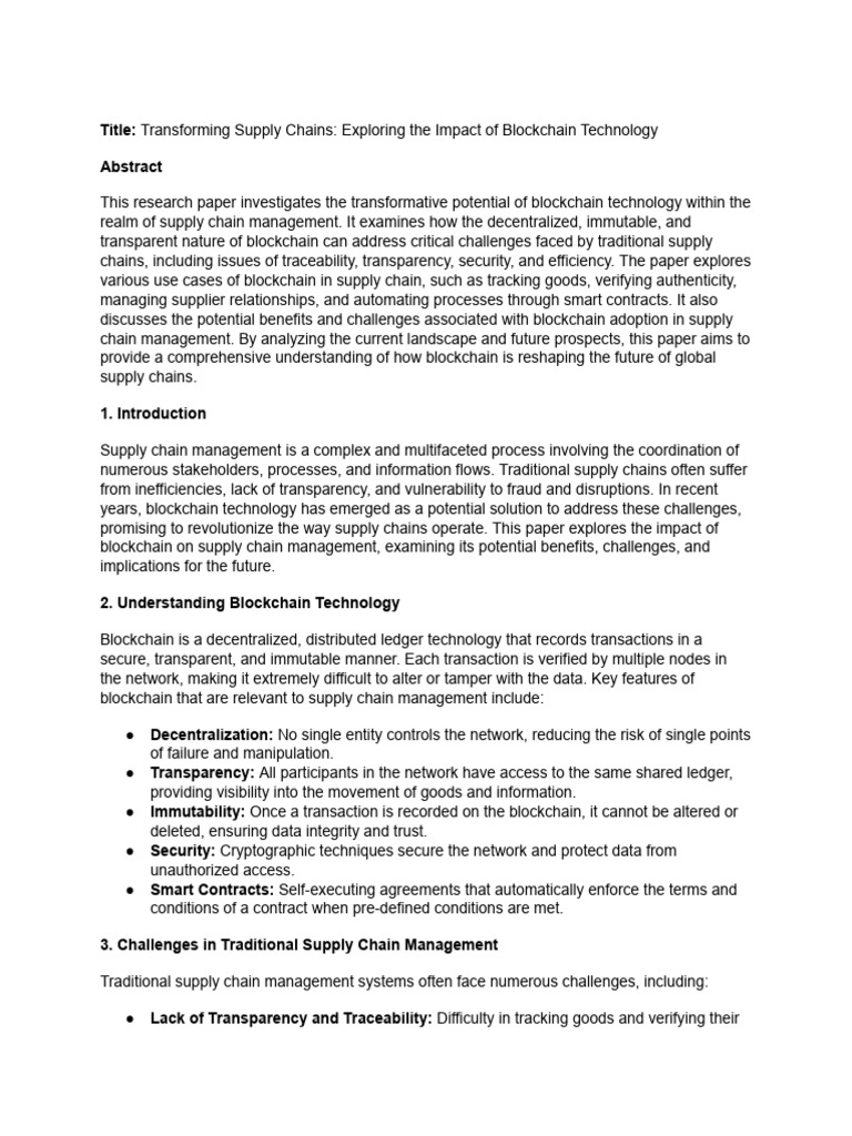 Transforming Supply Chains - Exploring The Impact of Blockchain Technology | PDF | Supply Chain ...