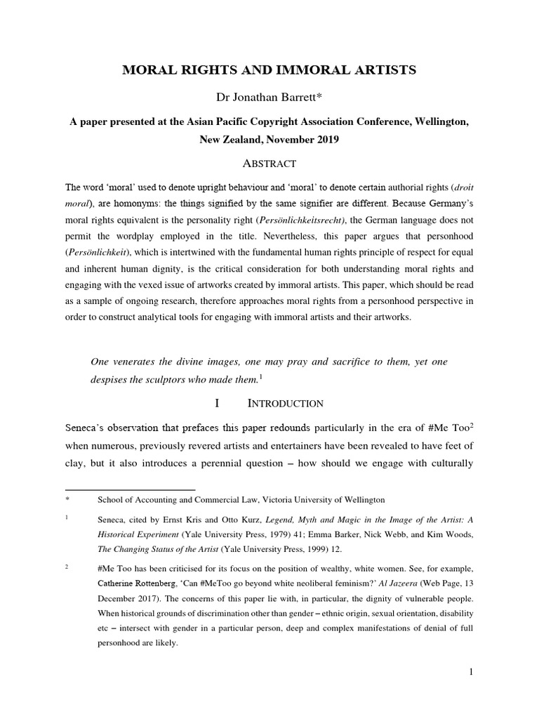 Moral Rights and Immoral Artists | PDF | Dignity