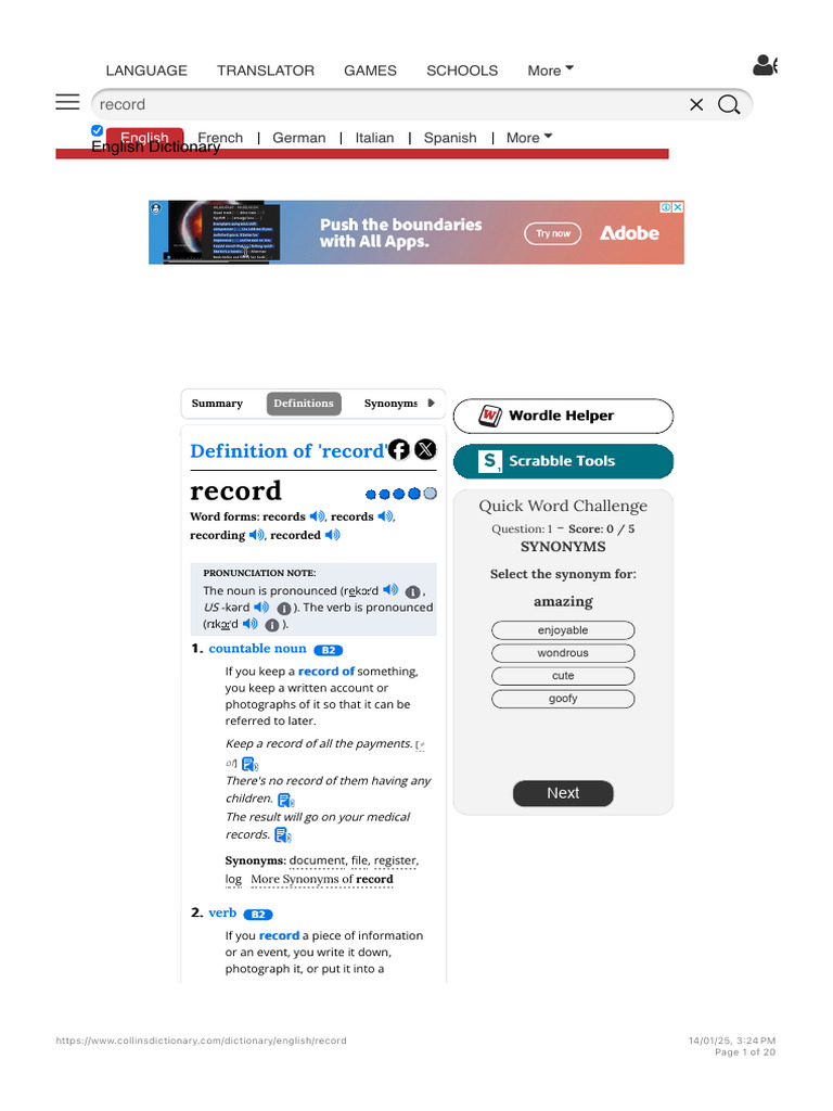 RECORD Definition and Meaning - Collins English Dictionary | PDF ...