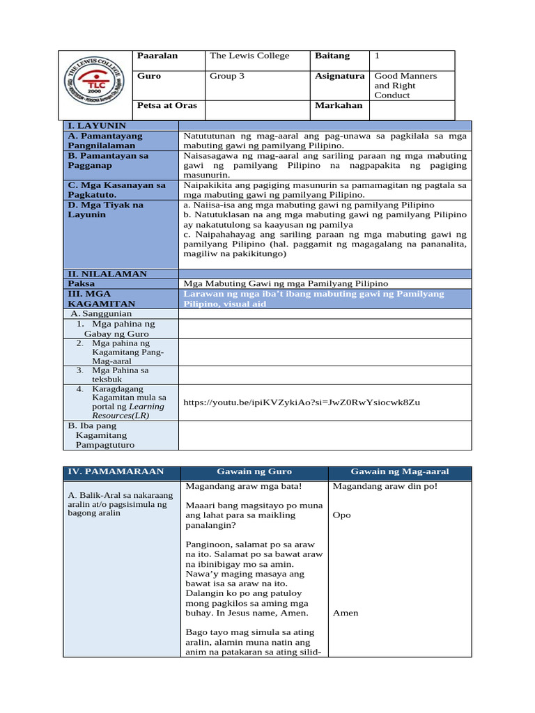 GMRC Lesson Plan Group 3 | PDF
