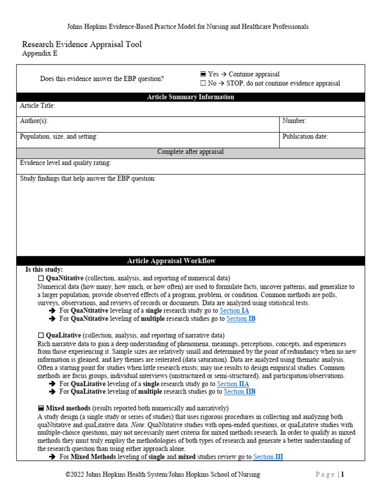 TN_Appendix E - Johns Hopkins EBP | PDF | Quantitative Research | Data