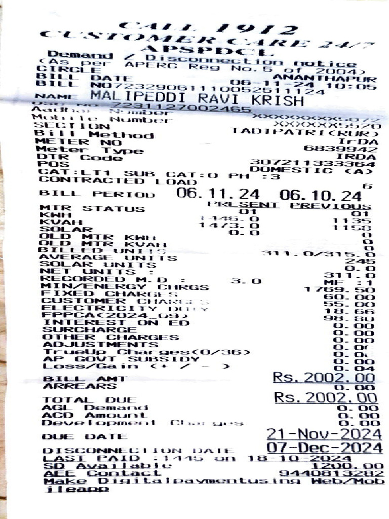 Electricity bill scan | PDF