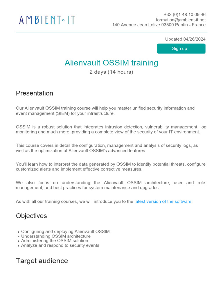 Appendix 1 Training Sheet Alienvault Ossim | PDF | Computer Security ...