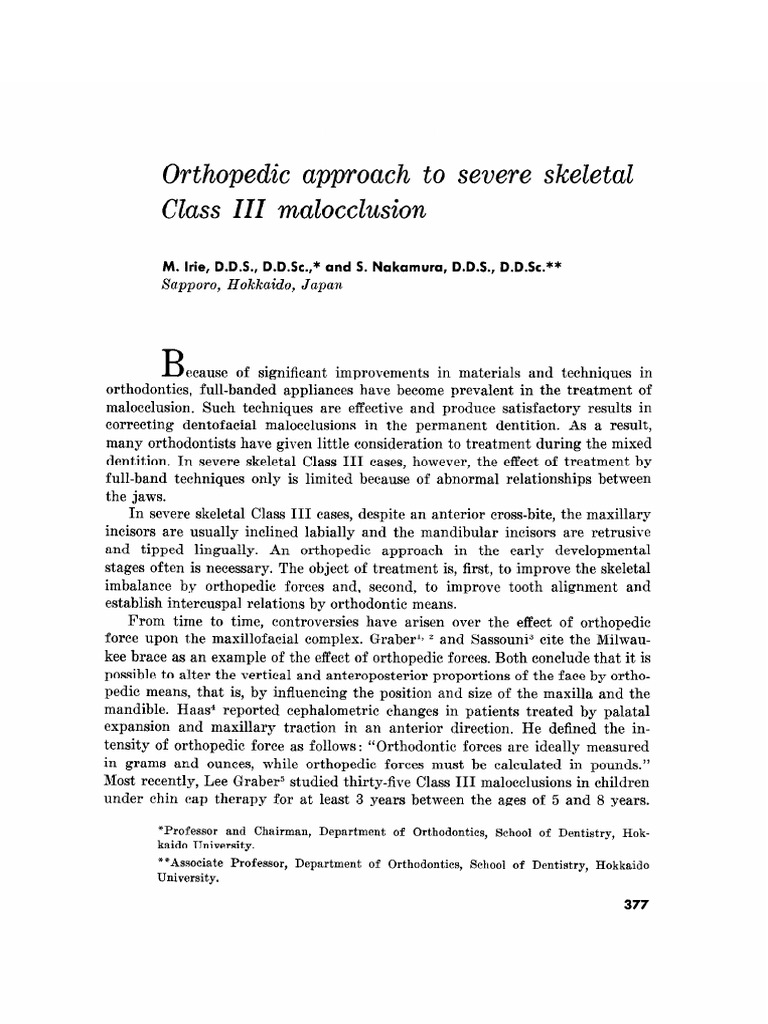 Orthopedic Approach To Severe Skeletal Class III Malocclusion | PDF ...