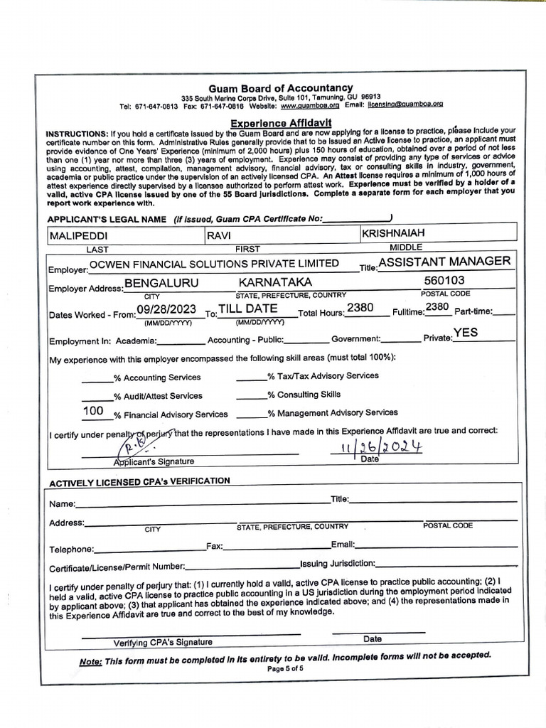 Experience Affidavit | PDF