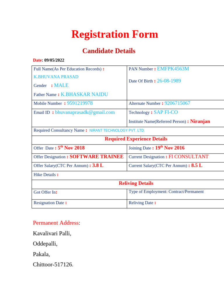 BHUVANA PRASAD Online Form | PDF